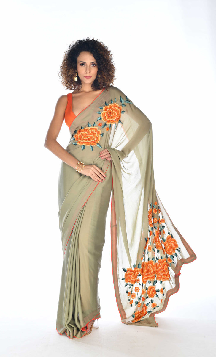 Thread Embroidered Saree – Isadaa